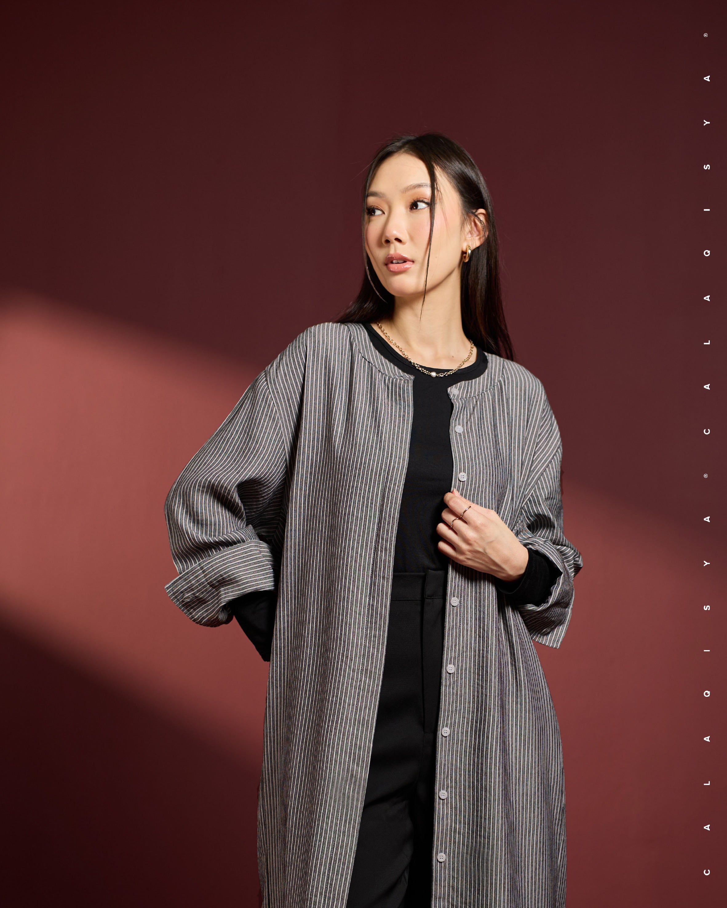 CITRUS STRIPE DRESS IN CHARCOAL ART – CalaQisya